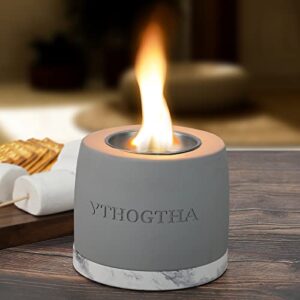 ythogtha table top firepit bowl mini portable fireplace – personal concrete tabletop fire pit smores maker for indoor & outdoor use, full accessory kit with burner and extinguisher