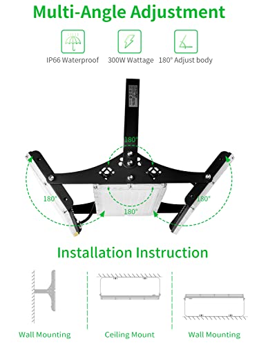 Viugreum 300W LED Flood Light, 24000LM 3000K Warm White, Slim Outdoor Floodlight, IP66 Waterproof Security Lights, Landscape Wall Lights for Garage, Garden, Lawn, Yard, Playground