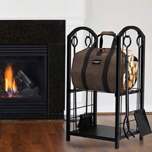 Amagabeli 30.7in Tall Fireplace Log Rack with 4 Tools Bundle Firewood Carrier Bag Canvas Waxed Large Firewood Log Tote