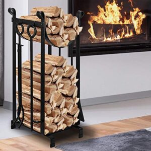 Amagabeli 30.7in Tall Fireplace Log Rack with 4 Tools Bundle Firewood Carrier Bag Canvas Waxed Large Firewood Log Tote