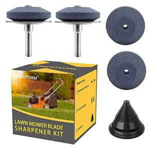 etekstorm lawn mower blade sharpener steel backing design universal multi-sharp rotary lawnmower sharpen kit for power drill hand drill, blade balancer (5 pack)