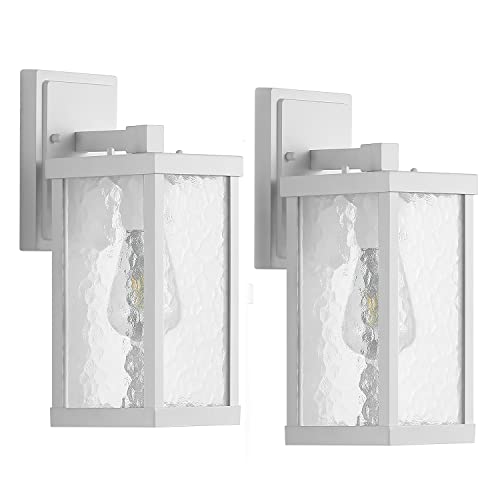 Youroke Outdoor Wall Lantern White, Modern Waterproof Wall Sconces Light Fixtures, Anti-Rust Aluminum Wall Mount Lamp with Water Ripple Glass Shade, Porch & Patio Lights for House Garden Entryway