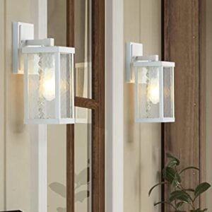 Youroke Outdoor Wall Lantern White, Modern Waterproof Wall Sconces Light Fixtures, Anti-Rust Aluminum Wall Mount Lamp with Water Ripple Glass Shade, Porch & Patio Lights for House Garden Entryway