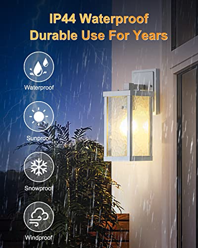 Youroke Outdoor Wall Lantern White, Modern Waterproof Wall Sconces Light Fixtures, Anti-Rust Aluminum Wall Mount Lamp with Water Ripple Glass Shade, Porch & Patio Lights for House Garden Entryway