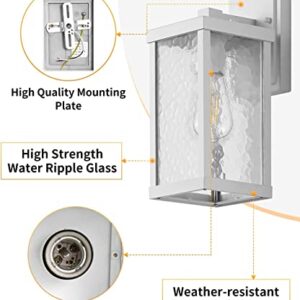 Youroke Outdoor Wall Lantern White, Modern Waterproof Wall Sconces Light Fixtures, Anti-Rust Aluminum Wall Mount Lamp with Water Ripple Glass Shade, Porch & Patio Lights for House Garden Entryway