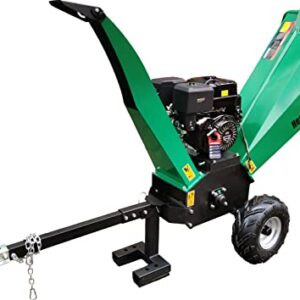 All Power America APWC420E Heavy Duty Durable Chipper Shredder Mulcher w/Electric Start-Max 6" Inch Wood Diameter Capacity Gas Powered, 15HP 420cc, Green