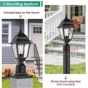 FOLKSMATE Dusk to Dawn Outdoor Post Lights, 2-Pack Waterproof Outside Post Lamps with Pier Mount, Exterior Pole Lantern with Clear Glass, Matte Black Post Light Fixture for Patio, Garden, Walkway