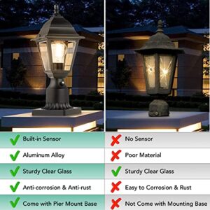 FOLKSMATE Dusk to Dawn Outdoor Post Lights, 2-Pack Waterproof Outside Post Lamps with Pier Mount, Exterior Pole Lantern with Clear Glass, Matte Black Post Light Fixture for Patio, Garden, Walkway