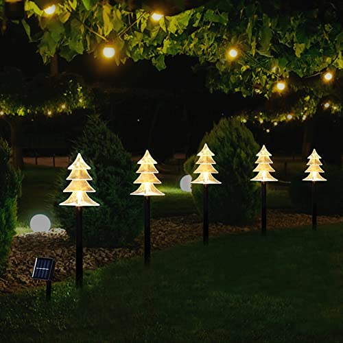 Christmas Solar Stake Lights Set of 5, Waterproof Pathway Lights for Xmas Outdoor Yard, Garden, Patio, Walkway Decoration (Tree)