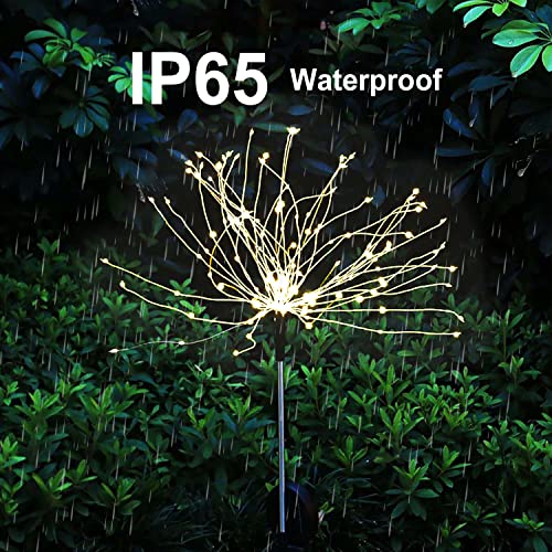 Solar Outdoor Garden Lights, [3 Pack] 360LED Solar Firework Lights 8 Modes Waterproof with Remote Control, Warm Yellow Starburst Fairy Lights for Pathway Backyard Patio Christmas Lawn Wedding Decor