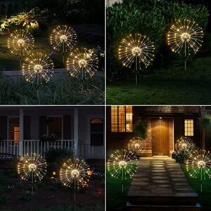 Solar Outdoor Garden Lights, [3 Pack] 360LED Solar Firework Lights 8 Modes Waterproof with Remote Control, Warm Yellow Starburst Fairy Lights for Pathway Backyard Patio Christmas Lawn Wedding Decor