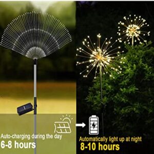 Redefun Solar Garden Lights 2 Pack 120 LED Solar Firefly Lights, 8 Lighting Modes Solar Powered Fireworks Lamp Outdoor Waterproof Decorative Starburst Lights for Yard Patio Decorations (Warm White)