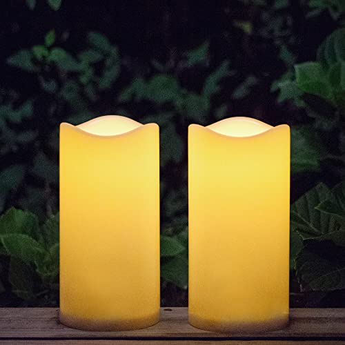 TFROSIM 3" x 6" Solar Candles Outdoor Waterproof with Dusk to Dawn Light Sensor,2 PCS Flameless Candle Set,Flickering LED Pillar Candles for Lantern Patio Garden Lawn Deck Yard