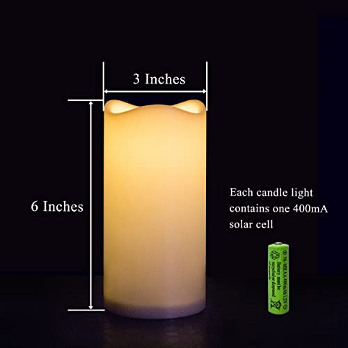 TFROSIM 3" x 6" Solar Candles Outdoor Waterproof with Dusk to Dawn Light Sensor,2 PCS Flameless Candle Set,Flickering LED Pillar Candles for Lantern Patio Garden Lawn Deck Yard