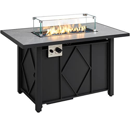 Yaheetech 43" Propane Gas Fire Pit Table 50,000 BTU Rectangular Fire Pit with Glass Wind Guard for Outside/Patio/Deck/Garden/Backyard, Gas Firepit with Ceramic Tabletop, Steel Base and Water-Resistant