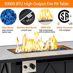 Yaheetech 43" Propane Gas Fire Pit Table 50,000 BTU Rectangular Fire Pit with Glass Wind Guard for Outside/Patio/Deck/Garden/Backyard, Gas Firepit with Ceramic Tabletop, Steel Base and Water-Resistant