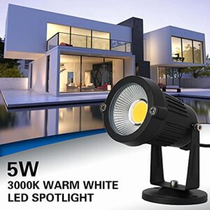 ELEGLO 5W LED Spot Lights Indoor Uplight, IP65 Waterproof Wall Lights,120V Ceiling and Floor Spotlight,3000k Landscape Lighting, Home,Garden,Yard with US 2-Plug Cord with Base and Spikee (6 Pack)