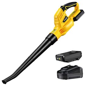 omote cordless leaf blower with battery & charger, low noise, lightweight, easy one-button control, battery powered, 177 cfm for blowing leaves, lawn care, dust & other debris