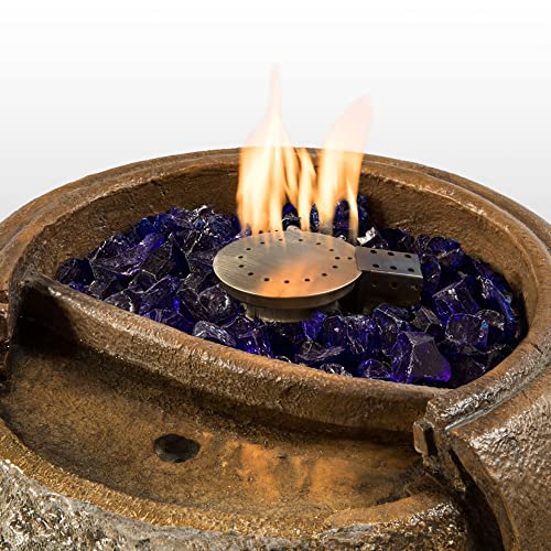 Teamson Home Large Outdoor Water Fountain Pot with Fire Pit and Fire Glass, Brown