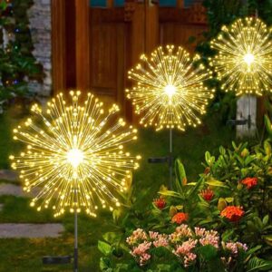 lanthium firework solar lights outdoor, 6 packs with 630 leds and flexible copper wire, 2 lighting modes solar firework lights outdoor waterproof for garden, landscape, passage, decor