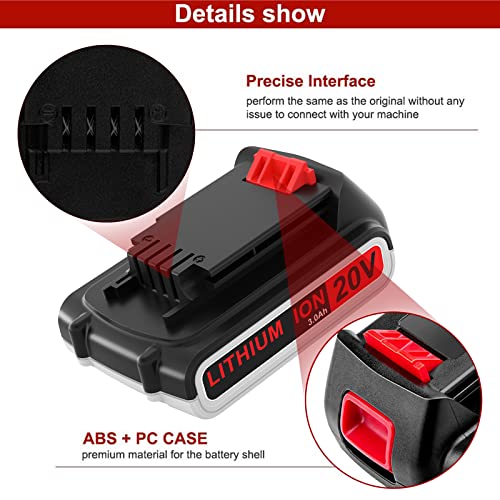 3.0Ah LBXR20 Lithium Replacement Battery for Black and Decker 20V Battery Max LB20 LBX20 LST220 LBXR20B-2 LB2X4020 Compatible with Black and Decker 20 Volt Tools LCS1020 LDX20C LSW221 BDCDMT120 LST120