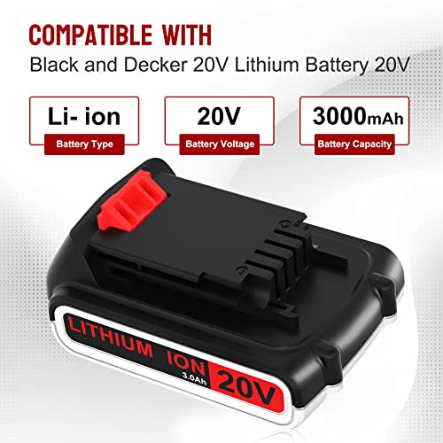 3.0Ah LBXR20 Lithium Replacement Battery for Black and Decker 20V Battery Max LB20 LBX20 LST220 LBXR20B-2 LB2X4020 Compatible with Black and Decker 20 Volt Tools LCS1020 LDX20C LSW221 BDCDMT120 LST120