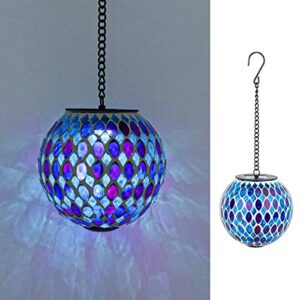 vcuteka hanging solar lanterns mosaic solar lights with hook up, outdoor solar garden lights decor for yard tree fence patio