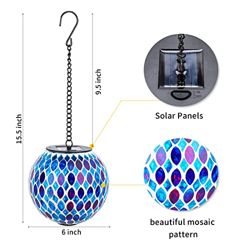 VCUTEKA Hanging Solar Lanterns Mosaic Solar Lights with Hook Up, Outdoor Solar Garden Lights Decor for Yard Tree Fence Patio