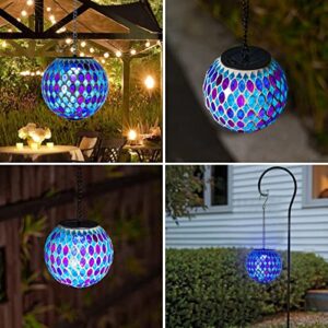 VCUTEKA Hanging Solar Lanterns Mosaic Solar Lights with Hook Up, Outdoor Solar Garden Lights Decor for Yard Tree Fence Patio