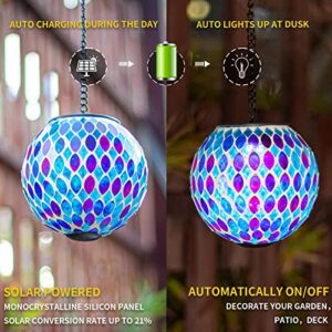 VCUTEKA Hanging Solar Lanterns Mosaic Solar Lights with Hook Up, Outdoor Solar Garden Lights Decor for Yard Tree Fence Patio