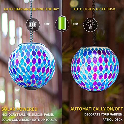 VCUTEKA Hanging Solar Lanterns Mosaic Solar Lights with Hook Up, Outdoor Solar Garden Lights Decor for Yard Tree Fence Patio