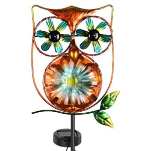 leidrail solar garden lights outdoor decor metal owl wind spinner eyes decorative solar stake light warm white led waterproof for patio yard lawn backyard decoration