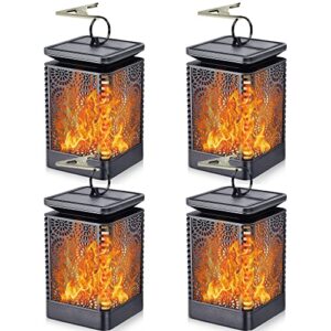 solar lantern lights dancing flame waterproof outdoor hanging lantern solar powered umbrella led night lights auto on off landscape decorative for garden patio deck yard path 4 pack