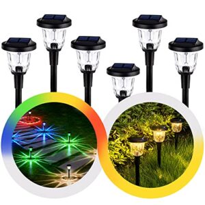 gigalumi outdoor solar lights for yard, 6 pack color changing+warm white solar lights outdoor waterproof ip65, dream dynamic solar pathway lights for garden yard lawn landscape walkway