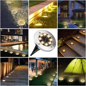 Dr. Prepare Upgraded Solar Ground Lights, 8 Packs 8 LED Solar Garden Lights Outdoor Waterproof Bright in Solar Disk Lights for Pathway Yard Walkway Patio (Warm)