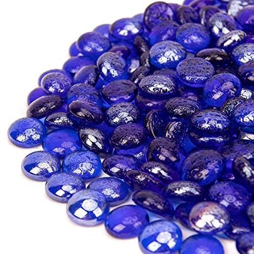 18 LB Fire Glass Beads Fireglass Drops for Gas Fire Pit Fireplace Cobalt Blue Luster Reflective Decorative Glass Gems Rocks Pebbles Stone for Vase Fillers Aquarium Fish Tank Decoration (Cobalt Blue)