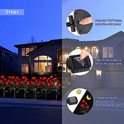 Solar Rose Flower Lights [Upgraded 6 Flowers], Outdoor Solar Powered Rose Lights, Garden Solar Decorative Lights, Rose Stake Lights, Solar Pathway Lights Patio Lawn Garden Yard