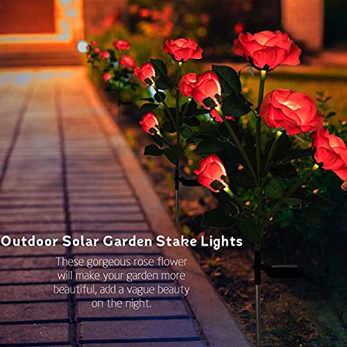 Solar Rose Flower Lights [Upgraded 6 Flowers], Outdoor Solar Powered Rose Lights, Garden Solar Decorative Lights, Rose Stake Lights, Solar Pathway Lights Patio Lawn Garden Yard