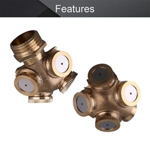 Bettomshin Misting Spray Nozzle, 1/2BSPF Brass 4 Holes Garden Sprinklers Irrigation Connector Fitting 2Pcs