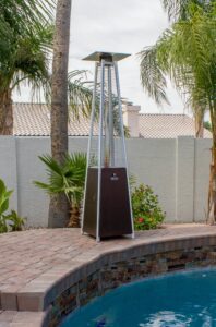 hiland hldso1-wgthg pyramid glass tube propane patio heater w/wheels, 40,000 btu, hammered bronze