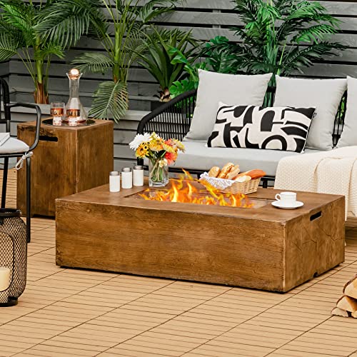 Toolsempire 48in Fire Table 50,000 BTU Outdoor Propane Fire Pits Wood-Like Fireplace with Waterproof Cover, Lava Rock, Stainless Steel Burner & Easy Ignition System for Patio, Outside, Party, Garden