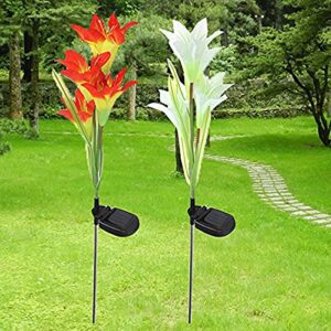 Winterworm Orange Solar 4 LED Lily Flower Light Outdoor Garden Lawn Color Changing Lamp