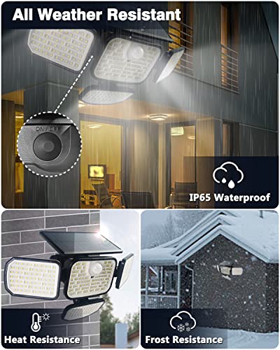 Solar Outdoor Lights with Motion Sensor, 286 LEDs Solar Security Lights Outdoor with IP65 Waterproof, Remote Control, 4 Heads, 3 Modes, Solar Flood Lights for Garage Porch Garden Front Door 2 Pack