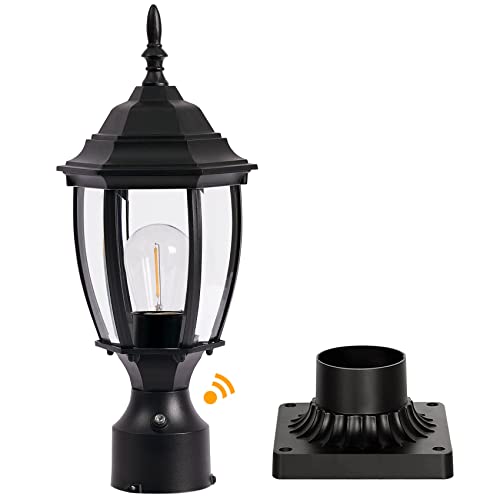 Dusk to Dawn Outdoor Post Lights Hardwired 120V, Aluminum Outside Post Lantern with Pier Mount, Exterior Lamp Pole Lantern Head with Clear Glass, Matte Black Post Light for Patio,Garden,Walkway