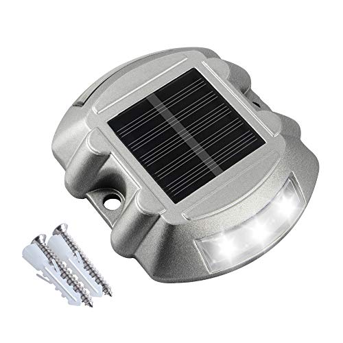 VOLISUN 1 Pack Solar Deck Lights Driveway Dock Lights, Led Wireless IP67 Waterproof Outdoor Warning Step Lights for Driveway Sidewalk Garden Pathway Yard (White)