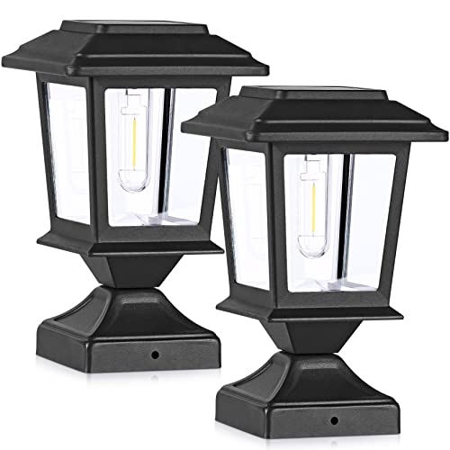 Suponar Metal Solar Post Lights Outdoor, Fence Post Lights Solar Powered Waterproof, Solar Post Cap Lights 4X4 Lamp Lighting for Railing Deck Garden Decor, 2 Pack(5.5x5.5x8.4 inch)