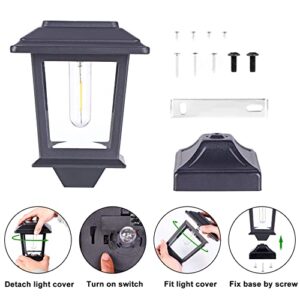 Suponar Metal Solar Post Lights Outdoor, Fence Post Lights Solar Powered Waterproof, Solar Post Cap Lights 4X4 Lamp Lighting for Railing Deck Garden Decor, 2 Pack(5.5x5.5x8.4 inch)