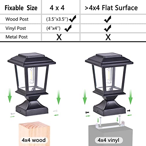 Suponar Metal Solar Post Lights Outdoor, Fence Post Lights Solar Powered Waterproof, Solar Post Cap Lights 4X4 Lamp Lighting for Railing Deck Garden Decor, 2 Pack(5.5x5.5x8.4 inch)