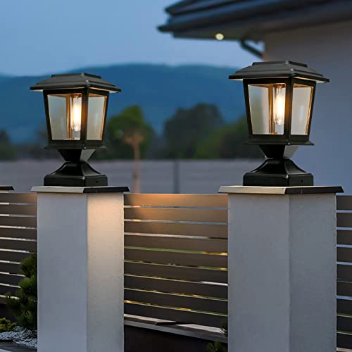 Suponar Metal Solar Post Lights Outdoor, Fence Post Lights Solar Powered Waterproof, Solar Post Cap Lights 4X4 Lamp Lighting for Railing Deck Garden Decor, 2 Pack(5.5x5.5x8.4 inch)