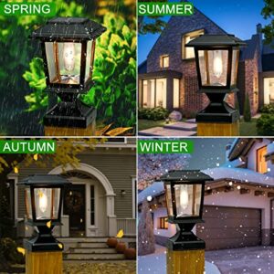 Suponar Metal Solar Post Lights Outdoor, Fence Post Lights Solar Powered Waterproof, Solar Post Cap Lights 4X4 Lamp Lighting for Railing Deck Garden Decor, 2 Pack(5.5x5.5x8.4 inch)